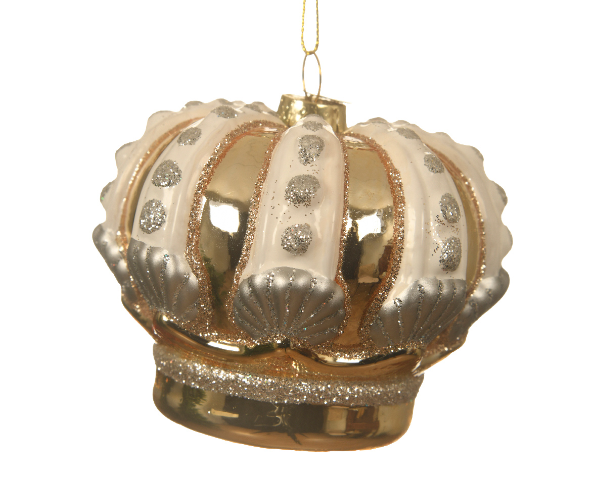 Krona Guld/vit 8,8x8,5x8cm - Julgranspynt